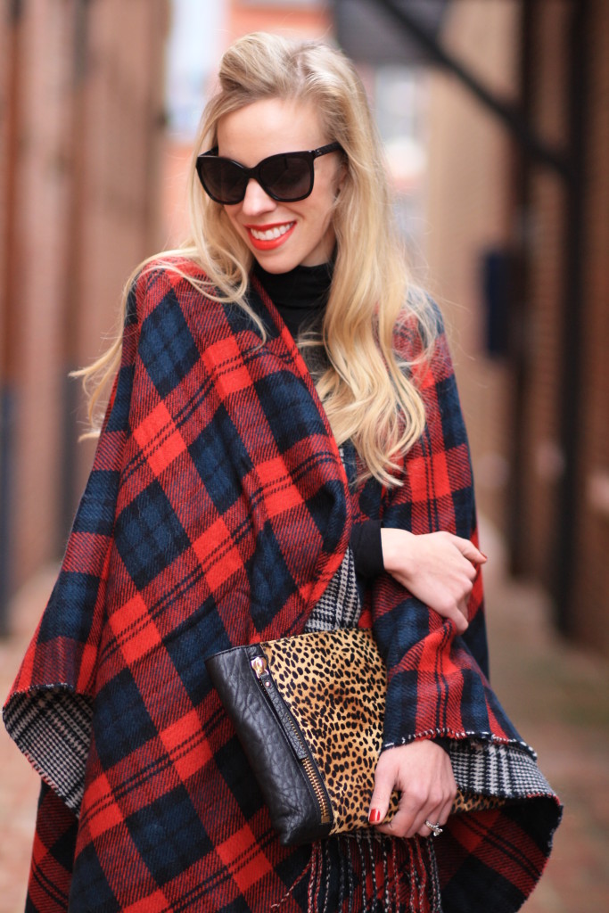 { Christmas Tartan: Ruana poncho, Leopard clutch & Tall boots ...