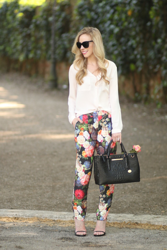 { Fiori: Light pink blouse, Floral print pants & Stiletto sandals ...