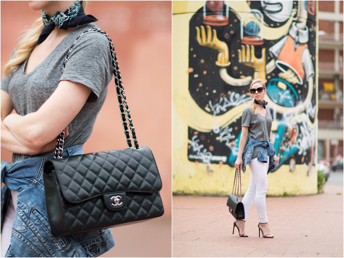 black Chanel Jumbo classic flap bag black caviar leather with silver ...